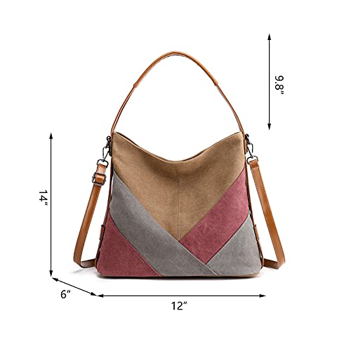 NOTAG Hobo Handbags for Women Canvas Purses and Handbags Large Casual Shoulder Bags with Removable Shoulder Strap (Coffee)