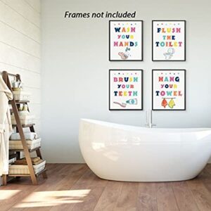 InSimSea Funny Bathroom Signs Prints, Bathroom Quotes and Sayings Art Prints, Kids Bathroom Wall Decor, set of 4, 8x10 inch, Unframed