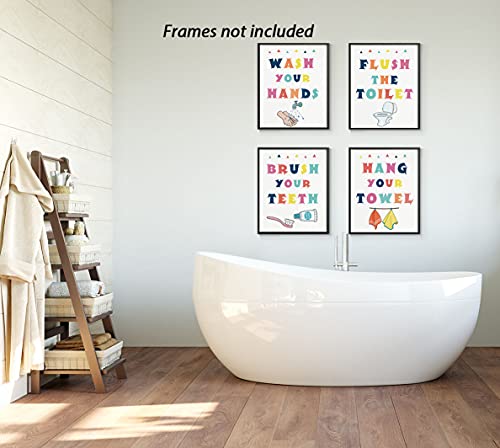 InSimSea Funny Bathroom Signs Prints, Bathroom Quotes and Sayings Art Prints, Kids Bathroom Wall Decor, set of 4, 8x10 inch, Unframed