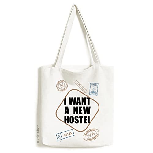 I Want A New Hostel Art Deco Fashion Stamp Shopping Ecofriendly Storage Canvas Tote Bag