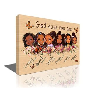 african american wall art black girl canvas wall art decor little black girls god says you are canvas print pictures black kid art wall decor for living room bedroom bathroom ready to hang 12×18 inch