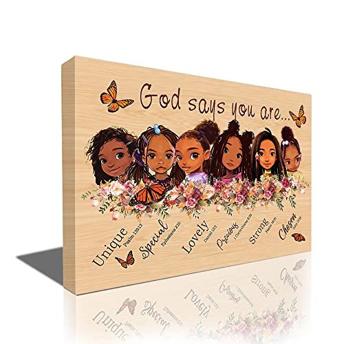 African American Wall Art Black Girl Canvas Wall Art Decor Little Black Girls God Says You Are Canvas Print Pictures Black Kid Art Wall Decor For Living Room Bedroom Bathroom Ready To Hang 12x18 Inch