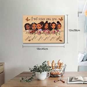 African American Wall Art Black Girl Canvas Wall Art Decor Little Black Girls God Says You Are Canvas Print Pictures Black Kid Art Wall Decor For Living Room Bedroom Bathroom Ready To Hang 12x18 Inch