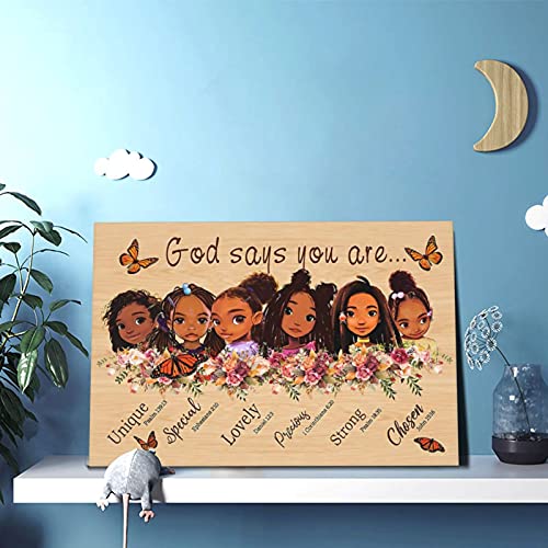 African American Wall Art Black Girl Canvas Wall Art Decor Little Black Girls God Says You Are Canvas Print Pictures Black Kid Art Wall Decor For Living Room Bedroom Bathroom Ready To Hang 12x18 Inch