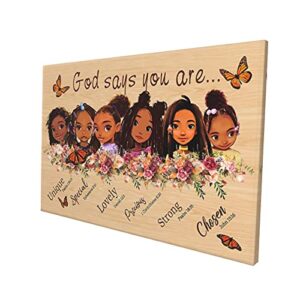 African American Wall Art Black Girl Canvas Wall Art Decor Little Black Girls God Says You Are Canvas Print Pictures Black Kid Art Wall Decor For Living Room Bedroom Bathroom Ready To Hang 12x18 Inch