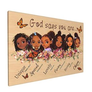 African American Wall Art Black Girl Canvas Wall Art Decor Little Black Girls God Says You Are Canvas Print Pictures Black Kid Art Wall Decor For Living Room Bedroom Bathroom Ready To Hang 12x18 Inch