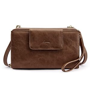 s-zone women travel wallets rfid blocking leather wristlet clutch crossbody purse passport document credit card holder