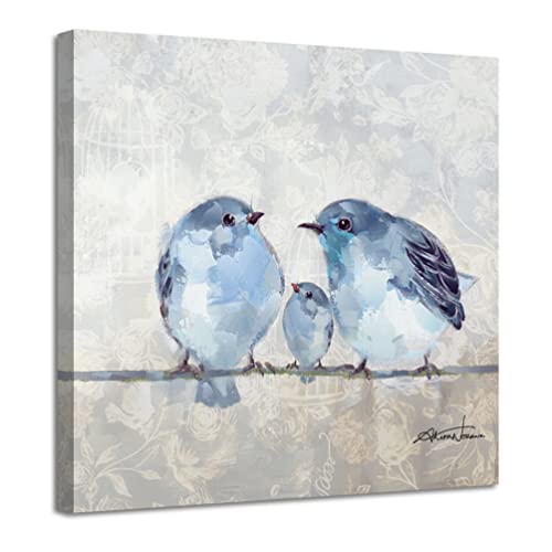 Woxfcart Bird Canvas Wall Art Blue Gray Pictures Decor for Bathroom 13.5"x13.5"