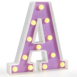 pooqla led marquee letter lights, light up alphabet marquee letters sign for night light birthday wedding party christmas lamp home bar decoration, purple letter a