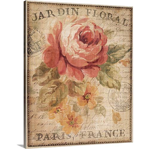 2 Piece Parisian Flowers Canvas Wall Art Print Set, Floral Home Decor