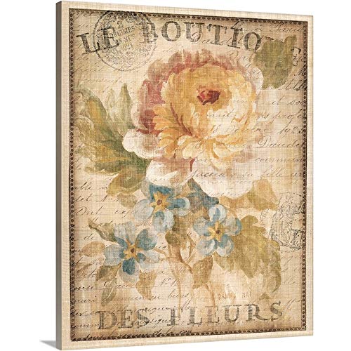 2 Piece Parisian Flowers Canvas Wall Art Print Set, Floral Home Decor