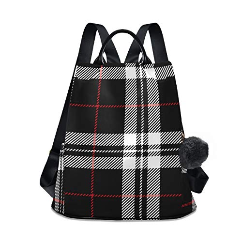 ALAZA Blackwhite And Red Tartan Plaid Scottish Backpack Purse with Adjustable Straps for Woman Ladies