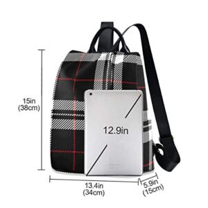 ALAZA Blackwhite And Red Tartan Plaid Scottish Backpack Purse with Adjustable Straps for Woman Ladies