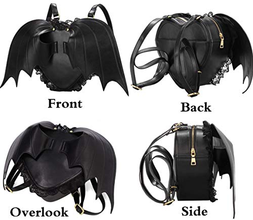 Women Girl Punk Backpack Novelty Bat Wing Daypack Purse Gothic Lace Shoulder Bag Heart Lolita Bag