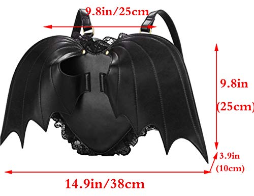 Women Girl Punk Backpack Novelty Bat Wing Daypack Purse Gothic Lace Shoulder Bag Heart Lolita Bag