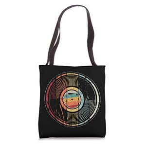 retro style vinyl record for a music dj tote bag