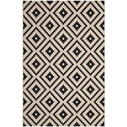 Modway R-1134A-46 Perplex Geometric Diamond Trellis 4x6 Indoor and Outdoor Area Rug, Black and Beige