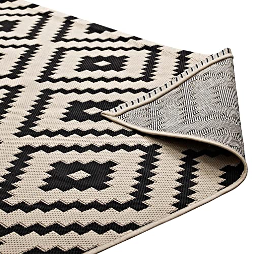 Modway R-1134A-46 Perplex Geometric Diamond Trellis 4x6 Indoor and Outdoor Area Rug, Black and Beige