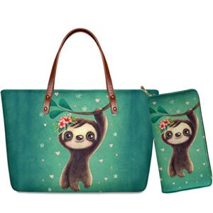 xhuibop sloth tote purses for women casual handbag and wallet set for teens girls shoulder bag large capacity tote bag lightweight beach bag