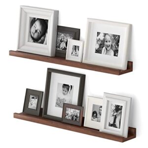 wallniture denver 24″ floating shelves for wall collage, picture ledge shelf, wall bookshelf for living room, wall shelf for kitchen, kids room shelves, wall shelves walnut color set of 2