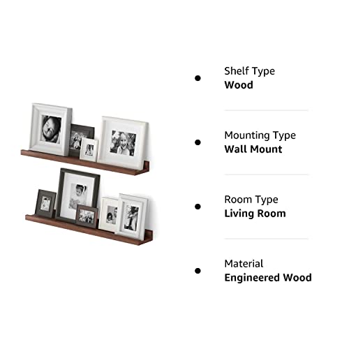 Wallniture Denver 24" Floating Shelves for Wall Collage, Picture Ledge Shelf, Wall Bookshelf for Living Room, Wall Shelf for Kitchen, Kids Room Shelves, Wall Shelves Walnut Color Set of 2