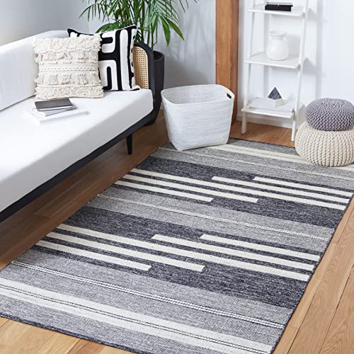 SAFAVIEH Striped Kilim Collection 4' x 6' Ivory / Black STK506A Handmade Flatweave Cotton Area Rug