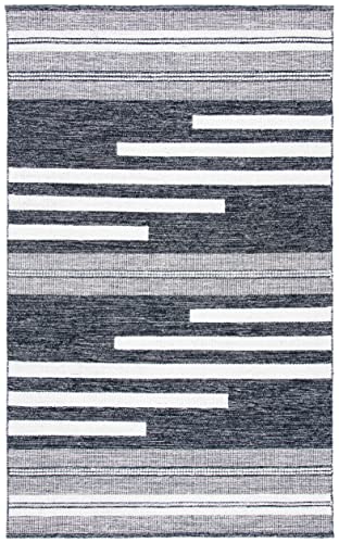 SAFAVIEH Striped Kilim Collection 4' x 6' Ivory / Black STK506A Handmade Flatweave Cotton Area Rug