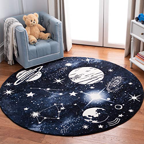 Safavieh Carousel Kids Collection 5'3" Round Dark Blue/Light Blue CRK122M Outer Space Area Rug