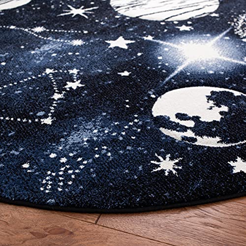 Safavieh Carousel Kids Collection 5'3" Round Dark Blue/Light Blue CRK122M Outer Space Area Rug