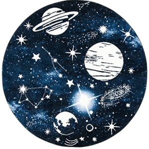 Safavieh Carousel Kids Collection 5'3" Round Dark Blue/Light Blue CRK122M Outer Space Area Rug