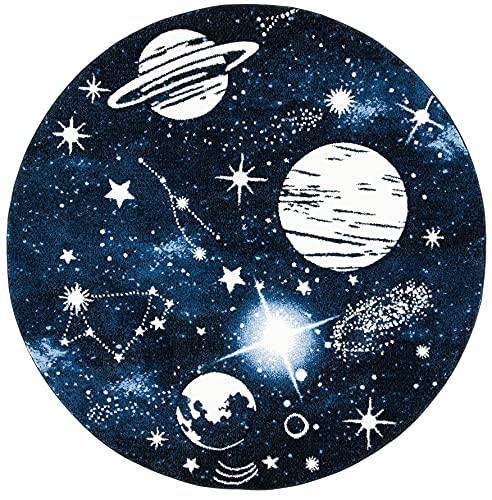 Safavieh Carousel Kids Collection 5'3" Round Dark Blue/Light Blue CRK122M Outer Space Area Rug