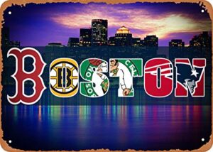 fanzi vintage look metal sign – city sports boston sport teams – 8″x12″ tin plate wall decor