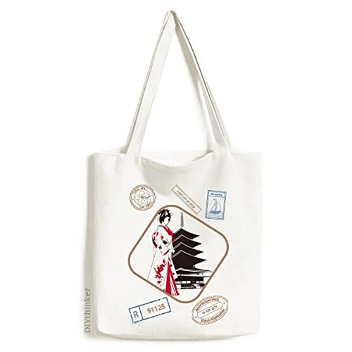 Japan Japanese Style Kimono Girl Stamp Shopping Ecofriendly Storage Canvas Tote Bag