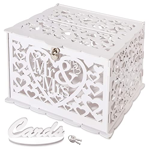 Great Lakes Memories GLM Wedding Card Box With Lock and Key, Card Box for Wedding, Rustic Wedding Decorations for Reception, Wedding Card Boxes for Reception with Lock, Money Box for Wedding (White)