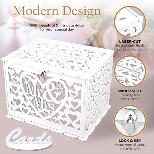 Great Lakes Memories GLM Wedding Card Box With Lock and Key, Card Box for Wedding, Rustic Wedding Decorations for Reception, Wedding Card Boxes for Reception with Lock, Money Box for Wedding (White)