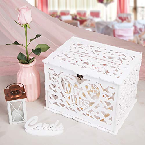 Great Lakes Memories GLM Wedding Card Box With Lock and Key, Card Box for Wedding, Rustic Wedding Decorations for Reception, Wedding Card Boxes for Reception with Lock, Money Box for Wedding (White)