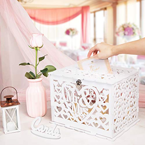 Great Lakes Memories GLM Wedding Card Box With Lock and Key, Card Box for Wedding, Rustic Wedding Decorations for Reception, Wedding Card Boxes for Reception with Lock, Money Box for Wedding (White)