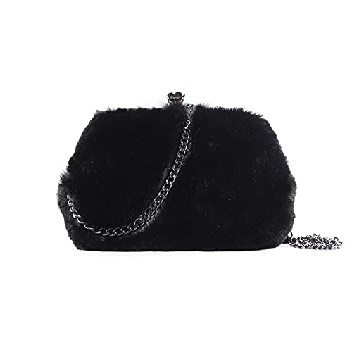 TANOSII Faux Fur Purse Furry Clutch with Rhinestone Shoulder Bag Fluffy Evening Bag Crossbody Bag for Women Black