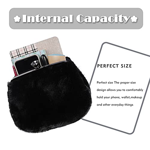 TANOSII Faux Fur Purse Furry Clutch with Rhinestone Shoulder Bag Fluffy Evening Bag Crossbody Bag for Women Black