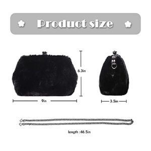 TANOSII Faux Fur Purse Furry Clutch with Rhinestone Shoulder Bag Fluffy Evening Bag Crossbody Bag for Women Black