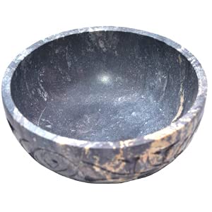 KC KULLICRAFT Marble Soapstone Natural Smudge Pot | Stone Bowl | Scrying And Smudge Bowl (Scrying - Bowls & Mirrors) (5 Inch) From India. Handmade Leaf Carved Design.