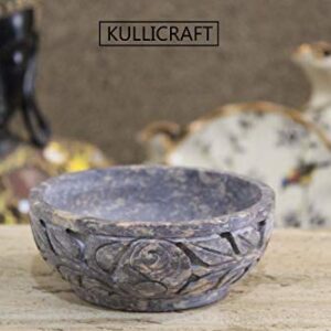 KC KULLICRAFT Marble Soapstone Natural Smudge Pot | Stone Bowl | Scrying And Smudge Bowl (Scrying - Bowls & Mirrors) (5 Inch) From India. Handmade Leaf Carved Design.