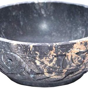 KC KULLICRAFT Marble Soapstone Natural Smudge Pot | Stone Bowl | Scrying And Smudge Bowl (Scrying - Bowls & Mirrors) (5 Inch) From India. Handmade Leaf Carved Design.