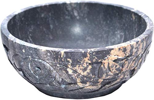 KC KULLICRAFT Marble Soapstone Natural Smudge Pot | Stone Bowl | Scrying And Smudge Bowl (Scrying - Bowls & Mirrors) (5 Inch) From India. Handmade Leaf Carved Design.