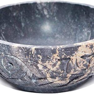 KC KULLICRAFT Marble Soapstone Natural Smudge Pot | Stone Bowl | Scrying And Smudge Bowl (Scrying - Bowls & Mirrors) (5 Inch) From India. Handmade Leaf Carved Design.