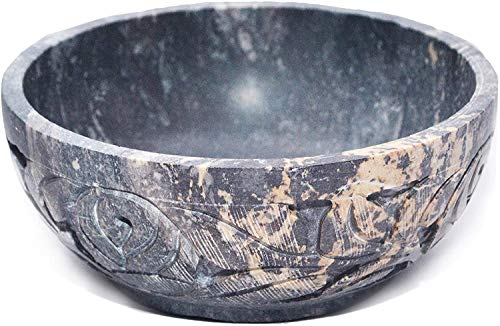 KC KULLICRAFT Marble Soapstone Natural Smudge Pot | Stone Bowl | Scrying And Smudge Bowl (Scrying - Bowls & Mirrors) (5 Inch) From India. Handmade Leaf Carved Design.