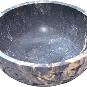 KC KULLICRAFT Marble Soapstone Natural Smudge Pot | Stone Bowl | Scrying And Smudge Bowl (Scrying - Bowls & Mirrors) (5 Inch) From India. Handmade Leaf Carved Design.