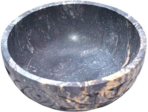 KC KULLICRAFT Marble Soapstone Natural Smudge Pot | Stone Bowl | Scrying And Smudge Bowl (Scrying - Bowls & Mirrors) (5 Inch) From India. Handmade Leaf Carved Design.