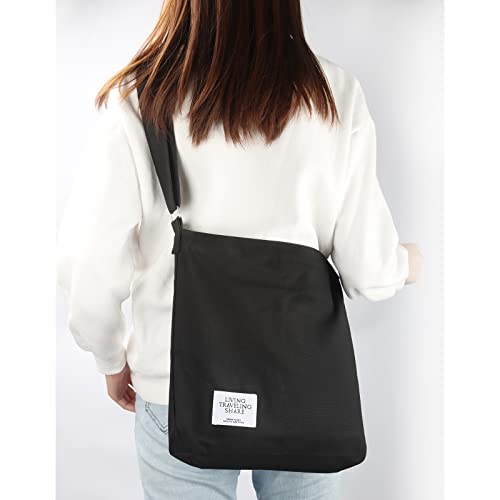 TCHH-DayUp Hobo Bags for Women Canvas Crossbody Tote Large Cute Handbags Casual Shoulder Purses Black