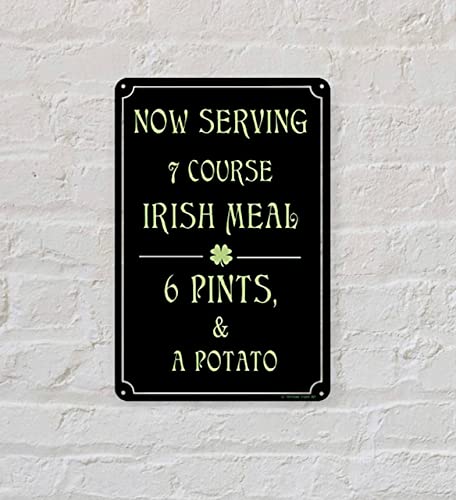 7 Course Irish Meal 12" x 8" Funny Tin Metal Sign Pub Bar Man Cave Decor Tavern Brew Pub Plaque